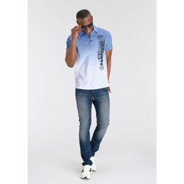 Poloshirt DELMAO, Herren, Gr. M (48/50), blau (blau, wei&szlig;), Piqu&eacute;, Obermaterial: 100% Baumwolle, bedruckt, normal, Shirts, kurz&auml;rmelig, l&auml;ssiges Batikmuster, Polokragen