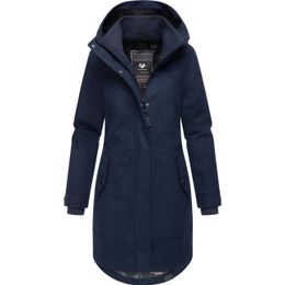 Wintermantel Ragwear "Jannisa Coat", Damen, Gr. XXL (44), blau (navy), Obermaterial: 100% Polyester; Innenfutter: 100% Polyester; Wattierung: 100% Polyester, tailliert ca. Mitte Oberschenkel, hoch geschlossener Ausschnitt, &Auml;rmel ohne &Auml;rmelschlitz Rippstrickb&uuml;ndchen mit Druckknopf, M&auml;ntel Wintermantel, Klassischer Damen Kurzmantel mit Kapuze, Topseller