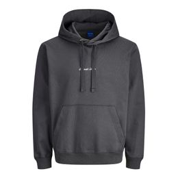 Jack & Jones Kapuzensweatshirt JACK & JONES "JORNORREBRO EMB SWEAT HOOD NOOS", Herren, Gr. L, grau (asphalt), angeraute Sweatware, Obermaterial: 89% Baumwolle, 11% Polyester, unifarben, relaxed fit normal, Rundhals, Rippb&uuml;ndchen, Sweatshirts, mit Logo Print