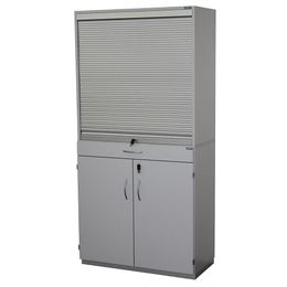 eurokraft pro Sortierschrank mit Rollladen und Unterbauschrank, HxBxT 1864 x 913 x 440 mm, 18 F&auml;cher, lichtgrau RAL 7035