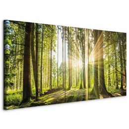 Artgeist Leinwandbild, Hellgr&uuml;n, Waldgr&uuml;n, Textil, Holzwerkstoff, 5-teilig, Landschaft & Natur, B&auml;ume, rechteckig, 200x80x1.2 cm, Keilrahmen, Bilder und Zubeh&ouml;r, Wandbilder, Leinwandbilder
