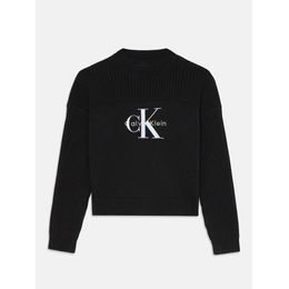 Calvin Klein Pullover 'Monologo CN' M&auml;dchen Gr&ouml;&szlig;e 140 schwarz / naturwei&szlig;