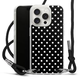 DeinDesign iPhone 15 Pro Handy Carry Case H&uuml;lle mit Band Handykette zum Umh&auml;ngen schwarz Points Retro Polka Dots Carry Case