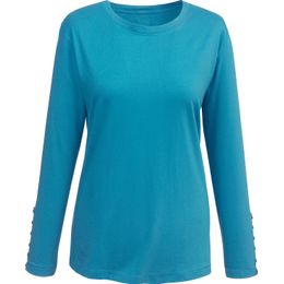 Damen Langarmshirt mit Zierknopfleiste t&uuml;rkis, Gr&ouml;&szlig;e 38