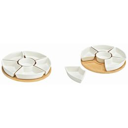 Snackschalenset, Wei&szlig;, Keramik, Naturmaterialien, 7-teilig, rund, 29.0x3.0x29.0 cm, Einteilung, Essen & Trinken, Geschirr, Schalen & Sch&uuml;sseln, Snackschalen