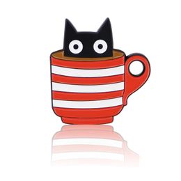 Kaffee-Pin aus Emaille, Katze mit Kaffeetasse