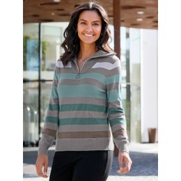 WITT Damen Langarm-Pullover mit 50% Wolle, steingrau-jade-gestreift, Gr&ouml;&szlig;e 36