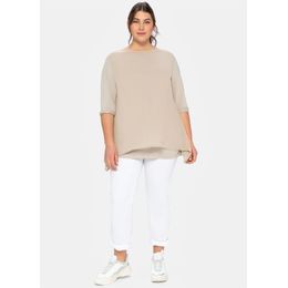 sheego Gro&szlig;e Gr&ouml;&szlig;en Blusenshirt mit Zipfelsaum, beige, Gr&ouml;&szlig;e 56/58 - Damen
