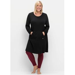 sheego Gro&szlig;e Gr&ouml;&szlig;en Jerseykleid mit aufgesetzter K&auml;ngurutasche, schwarz, Gr&ouml;&szlig;e 52/54 - Damen