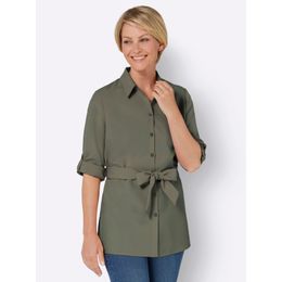 WITT Damen Longbluse mit Bindeg&uuml;rtel, khaki, Gr&ouml;&szlig;e 54
