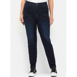 sheego Damen Cargojeans mit schmalem Bein, dark blue denim, Gr&ouml;&szlig;e 40