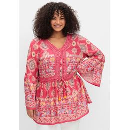 sheego by Joe Browns Damen Longbluse mit Trompeten&auml;rmeln, rot-gemustert, Gr&ouml;&szlig;e 52