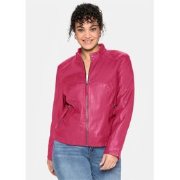 sheego Damen Lederjacke im Biker-Stil, orchidee, Gr&ouml;&szlig;e 54
