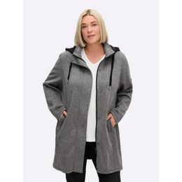 sheego Damen Strickfleecejacke mit Kapuze, anthrazit-meliert, Gr&ouml;&szlig;e 42