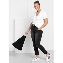 sheego Damen Skinny Jeans im Biker-Look, black denim, Gr&ouml;&szlig;e 42