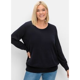 sheego Damen Strickpullover mit etwas weiterem Rundhalsausschnitt, tiefblau, Gr&ouml;&szlig;e 56/58