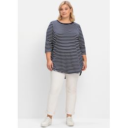 sheego Damen Longshirt mit Streifen, marine-wei&szlig;, Gr&ouml;&szlig;e 40/42