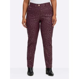 sheego Damen Bengalinhose mit beschichtetem Leo-Print, burgund-bedruckt, Gr&ouml;&szlig;e 56