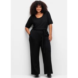 sheego by Joe Browns sheego Gro&szlig;e Gr&ouml;&szlig;en Jumpsuit mit weitem Bein und Bindeg&uuml;rtel, schwarz, Gr&ouml;&szlig;e 56 - Damen