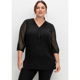 sheego Gro&szlig;e Gr&ouml;&szlig;en Tunika mit Chiffon-&Auml;rmeln, schwarz, Gr&ouml;&szlig;e 46 - Damen
