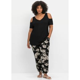 sheego Gro&szlig;e Gr&ouml;&szlig;en V-Shirt im Off-Shoulder-Look, schwarz, Gr&ouml;&szlig;e 56/58 - Damen