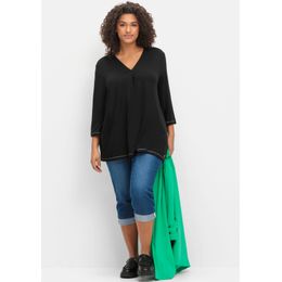 sheego Gro&szlig;e Gr&ouml;&szlig;en 3/4-Arm-Shirt in leichter A-Linie, schwarz, Gr&ouml;&szlig;e 44/46 - Damen