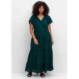 sheego by Joe Browns Damen Maxikleid in Wickeloptik, mit Stufenvolant, petrol, Gr&ouml;&szlig;e 48