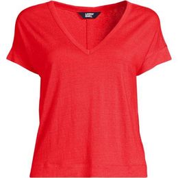 LANDS' END Leinen/Modal-Shirt mit V-Ausschnitt, Damen,  Orange, Leinen/Baumwolle Modal, by Lands' End