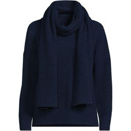 LANDS' END Pullover und Schal im Set, Damen,  Blau, Wolle/Polyester/Viskose, by Lands' End