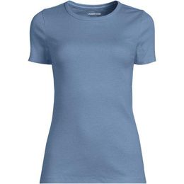LANDS' END Feinripp-Shirt mit Rundhalsausschnitt und kurzen &Auml;rmeln, Damen,  Blau, Baumwolle/Elasthan, by Lands' End
