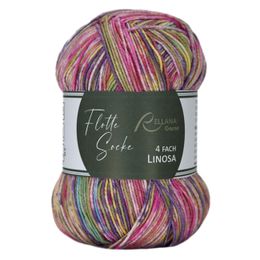Sockenwolle Flotte Socke 4-fach Linosa von Rellana Garne, Pink/Flieder/Lindgr&uuml;n/Gelb, aus Polyacryl