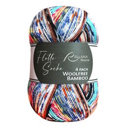 Sockenwolle Flotte Socke 4-fach Woolfree Bamboo von Rellana Garne, T&uuml;rkis/Jeans/Rot/Beige, aus Polyacryl