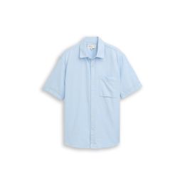 Tom Tailor Denim Herren Relaxed Fit Kurzarmhemd mit Brusttasche, blau, Uni, Gr. L