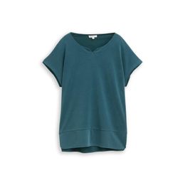 Tom Tailor Damen T-Shirt aus Materialmix, gr&uuml;n, Uni, Gr. M