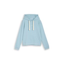 Tom Tailor Denim Damen Hoodie Sweatshirt mit Stickerei, blau, Uni, Gr. XL