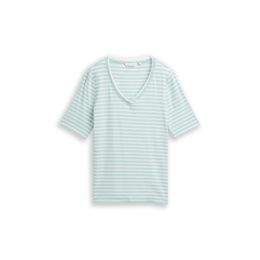 Tom Tailor Damen Slim Fit T-Shirt mit V-Ausschnitt, gr&uuml;n, Gestreift, Gr. XXL