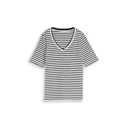 Tom Tailor Damen Slim Fit T-Shirt mit V-Ausschnitt, wei&szlig;, Gestreift, Gr. XXL