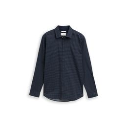 Tom Tailor Herren Fitted Hemd mit Muster, blau, Gemustert, Gr. XL