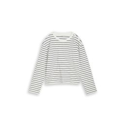 Tom Tailor Denim Damen Boxy Fit Langarmshirt mit Herz-Stickerei, wei&szlig;, Gestreift, Gr. L