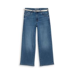 Tom Tailor Damen TTNELMA CULOTTE Stretch Jeans mit G&uuml;rtel, blau, Uni, Gr. 33/28