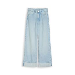 Tom Tailor M&auml;dchen Wide Leg Jeans mit Turn-up, blau, Uni, Gr. 170