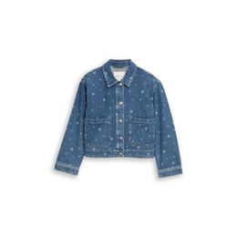 Tom Tailor Denim Damen Jeansjacke mit aufgesetzten Taschen, blau, Gemustert, Gr. XS