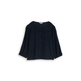 Tom Tailor Denim Damen Crinkle Bluse mit Knopfleiste, blau, Uni, Gr. XL