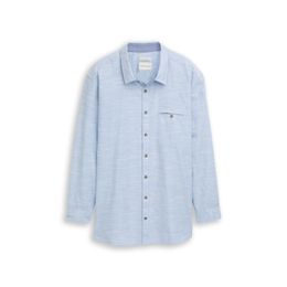 Tom Tailor Herren Plus Size - Regular Fit Hemd mit Turn-Up-Funktion, blau, Uni, Gr. 4XL