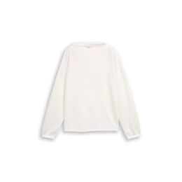 Tom Tailor Damen Scuba Langarmshirt mit 3D-Print, wei&szlig;, Uni, Gr. XXXL