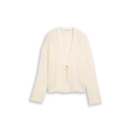 Tom Tailor Denim Damen Relaxed Fit Cardigan mit Lochmuster, braun, Uni, Gr. S