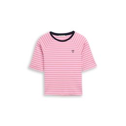 Tom Tailor Denim Damen T-Shirt mit Streifenmuster, rosa, Gestreift, Gr. XXL