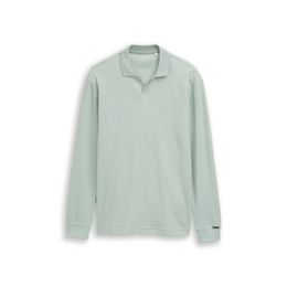 Tom Tailor Herren Langarm Poloshirt mit Waffelstruktur, gr&uuml;n, Uni, Gr. L