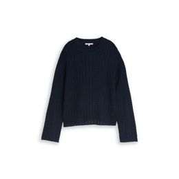 Tom Tailor Denim Damen Relaxed Fit Strickpullover mit Lochmuster, blau, Uni, Gr. XL
