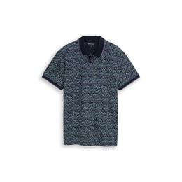 Tom Tailor Herren Fitted Poloshirt mit Allover-Print, blau, Gemustert, Gr. S